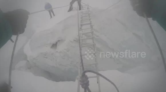 Ladder crevasse crossing at Island Peak - Buy, Sell or Upload Video ...