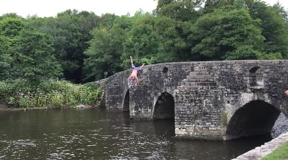 Funny fail: backflip jump from bridge in Wales goes horribly wrong ...