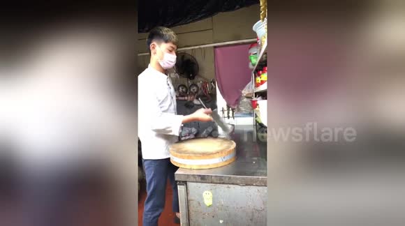 Young chef shows off meat cleaver spinning techniques - Buy, Sell or ...