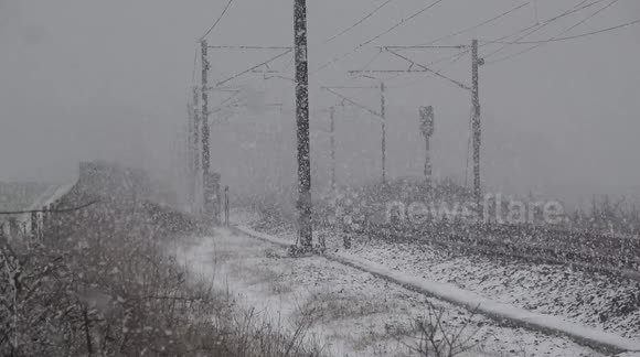 High speed train in heavy snow fall 'The beast from the east' - Buy ...