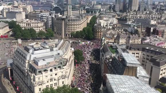 Aerial footage shows London march marking 100 years of women's vote ...