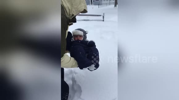 Funny moment US dad dunks baby son into 20-inch snow drift - Buy, Sell ...