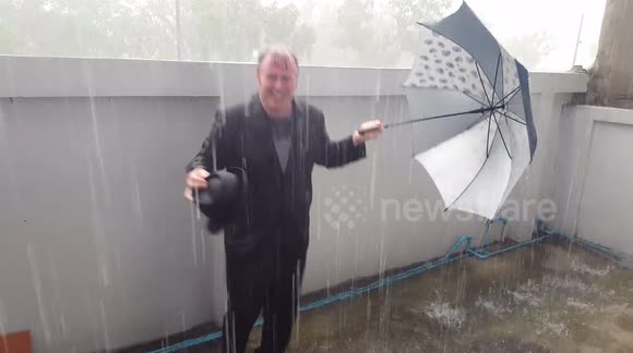 Crazy funny fat man dancing and takes off his shirt in the rain. - Buy ...