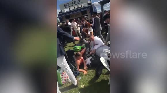 Huge brawl at Royal Ascot sees large group of men punch and kick each ...