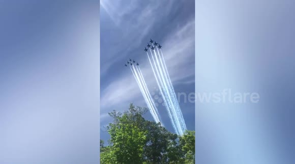 Thunderbirds and Blue Angels fighter jets fly over Washington DC for ...