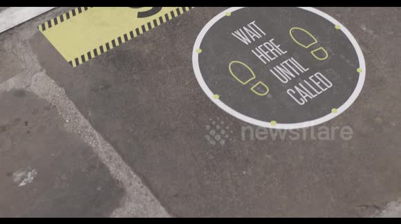 COVID-19 Signage social distance and stop marker on pavement Small ...