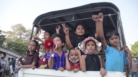 Children of Myanmar join adults in protesting against military coup ...