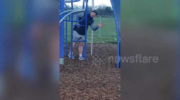Adventurous dad gets STUCK in a KIDS CLIMBING FRAME while playing in ...
