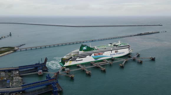 Aerial footage shows giant ferry docking at Holyhead in Wales, then ...