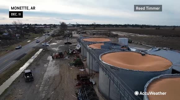 Drone displays extent of tornado damage in Monette, Arkansas - Buy ...