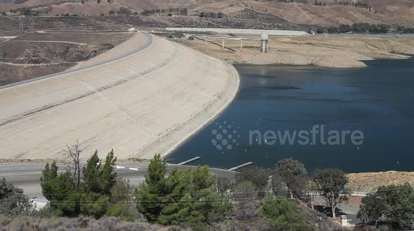 California extreme drought very low water level at Castaic Dam V18961 ...