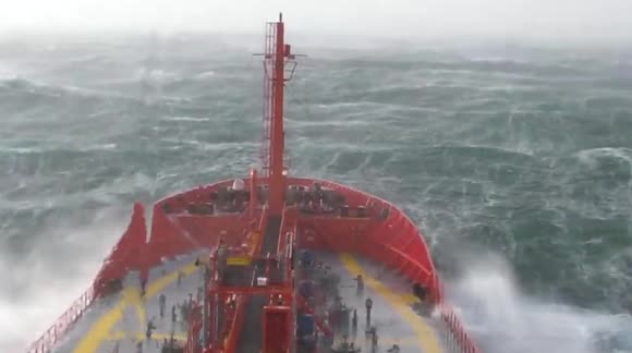 Ship In storm - chemical tanker facing a storm force 12 in the north ...