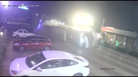 CCTV footage captures moment bus flips over and skids into car park in ...