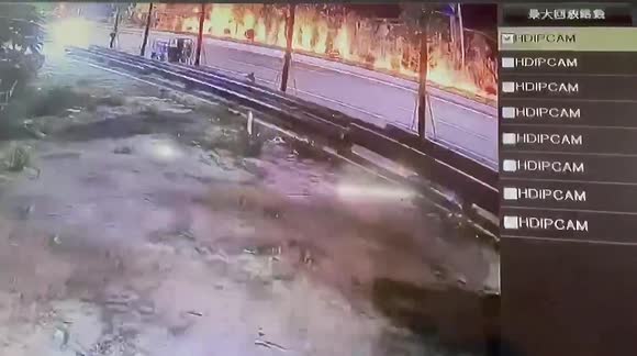 Sparks fly out after crane hits high-voltage power lines during ...