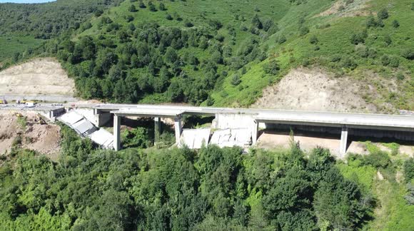 Drone footage of collapsed viaduct highway in northern Spain - Buy ...
