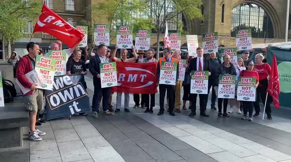 Rail union protest outside King's Cross against closure of ticket ...