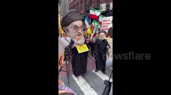 Images of Ebrahim Raisi during protest in New York, USA - Buy, Sell or ...
