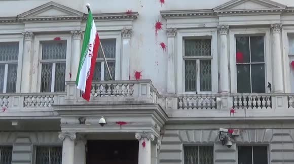 Arrests and riot police as Iranian Embassy in London hit with paint ...