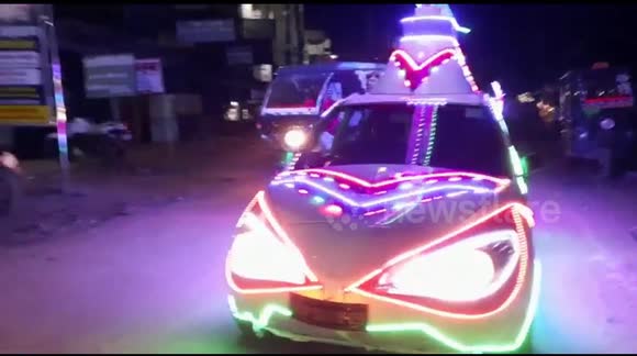 Two friends convert car into helicopter-themed motor with light-up ...