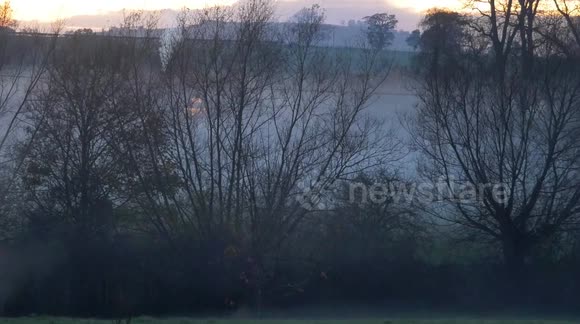 Pretty scene as fog and mist rolls over English countryside near ...