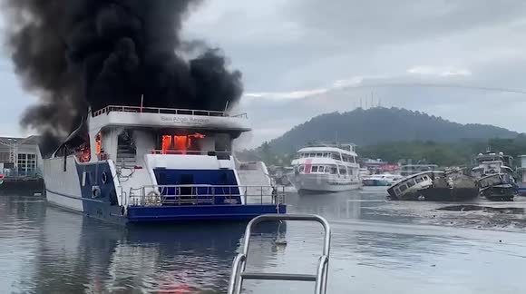 Police investigate fire that destroyed ferry on Thai island Phuket ...