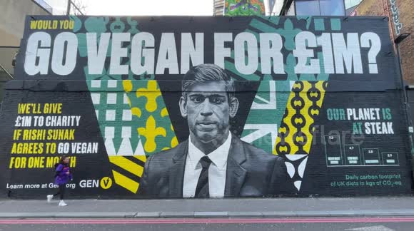 A huge mural by Generation Vegan activists calling on UK Prime Minister ...