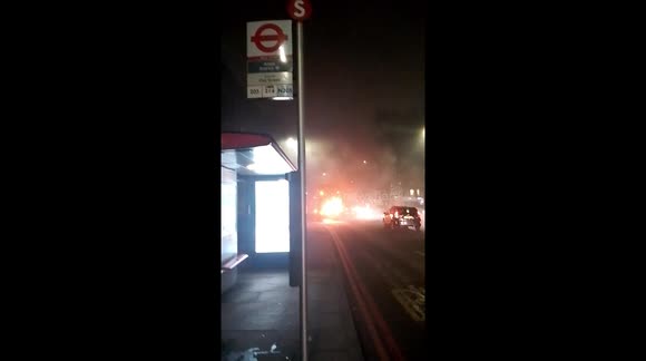 A Tfl bus on fire with heavy smoke in Pentonville road, London - Buy ...