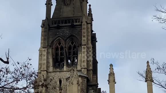 Aftermath footage shows historic London church blackened and gutted ...