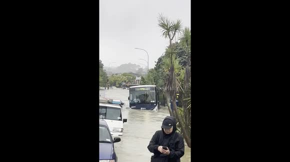 Bus floating down street - Auckland Floods, Sunnynook Road - Buy, Sell ...