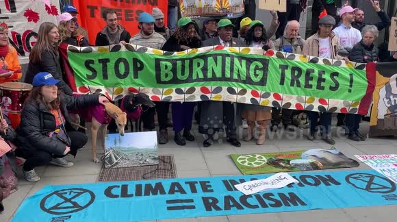 'Stop burning trees!' Climate activists gather outside Department for ...