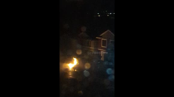 Fire explosion of gas main in front of house, neighbors frantically ...