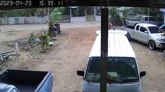 Flying bin lid knocks over man during strong winds in Thailand - Buy ...