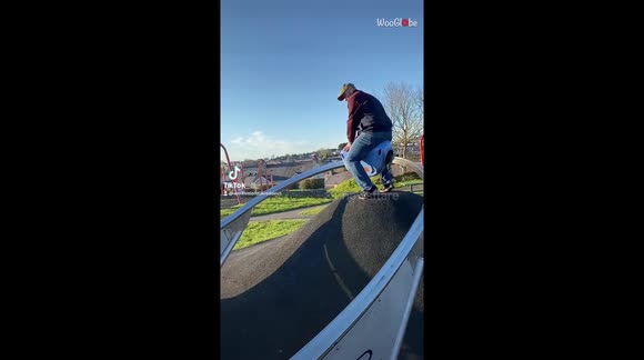 Man falls hard when trying a children's ride at a park *Funny Fail ...