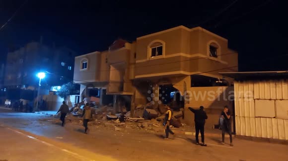 A view of the damaged building after Israeli warplanes airstrikes in ...
