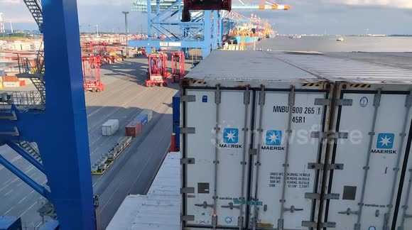 Container Ship Cargo Operation in Port - Container box loading ...