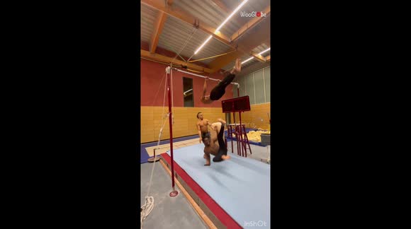 Gymnasts fail hard and hilariously when trying to do a frontlever stack ...