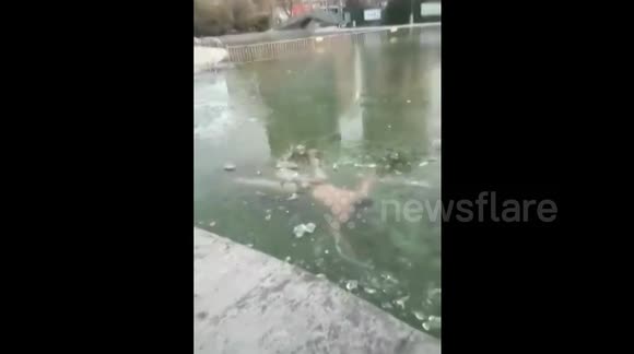 Man breaks hole in frozen swimming pool and swims under the ice - Buy ...