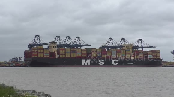 Massive new "world's biggest" container ship, MSC Loreto, alongside ...