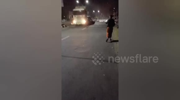 Train collides with truck stuck at crossing, sparks huge fire in ...