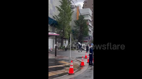 Japan: Scaffolding Collapses At Construction Site After Thundery Rain ...
