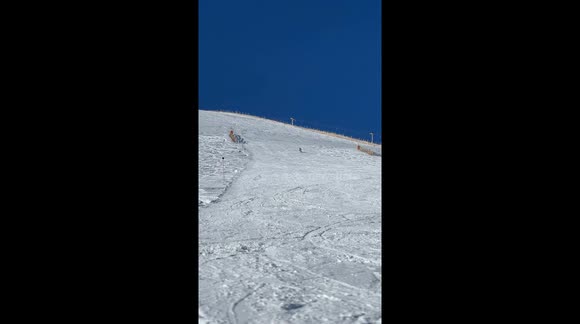 Skier skillfully coming down the snow mountain crashes in the end ...