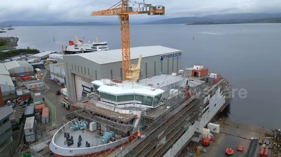Aerial footage of MV Glen Rosa ferry under construction at Ferguson ...