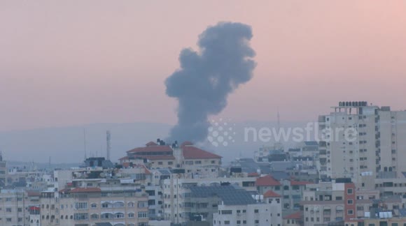Columns of smoke over Gaza, Palestine - Buy, Sell or Upload Video ...