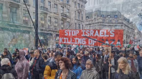 Birds' eye view as thousands of pro-Palestine protesters pass through ...
