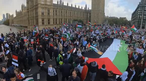 Fireworks and flares let off as large crowds of pro-Palestine ...