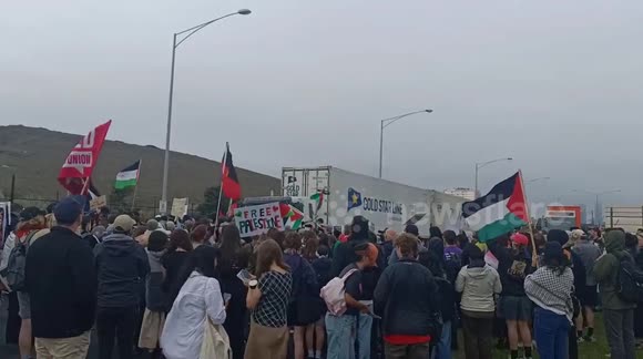 Protesters rally at Webb Dock, Melbourne, demanding a free Palestine ...