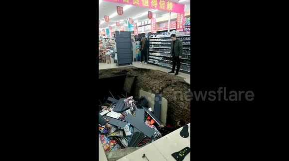 Terrifying moment floor collapses in newly-opened supermarket, injuring ...