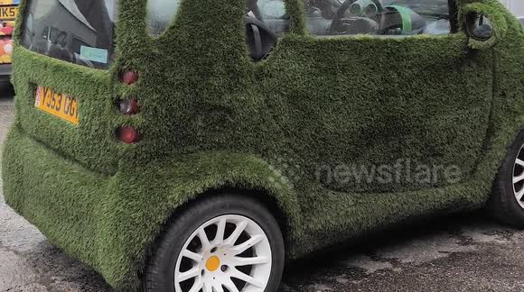 Grass turfed Smart car. A prize winning drivable garden feature ...
