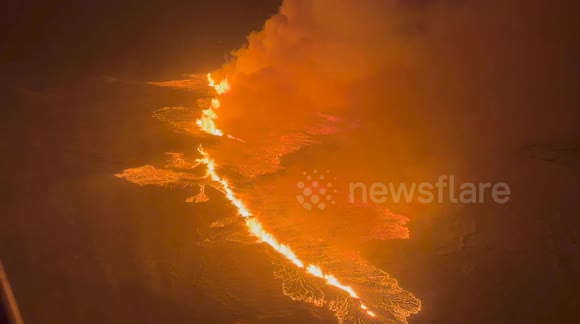Stunning footage shows lava bursting out of volcano on Icelandic ...