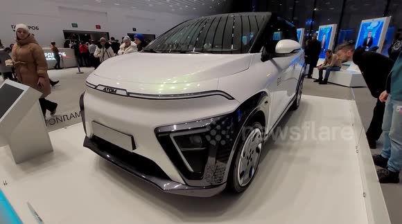 First Russian electrocar ATOM is displayed at Rosatom pavilion at ...